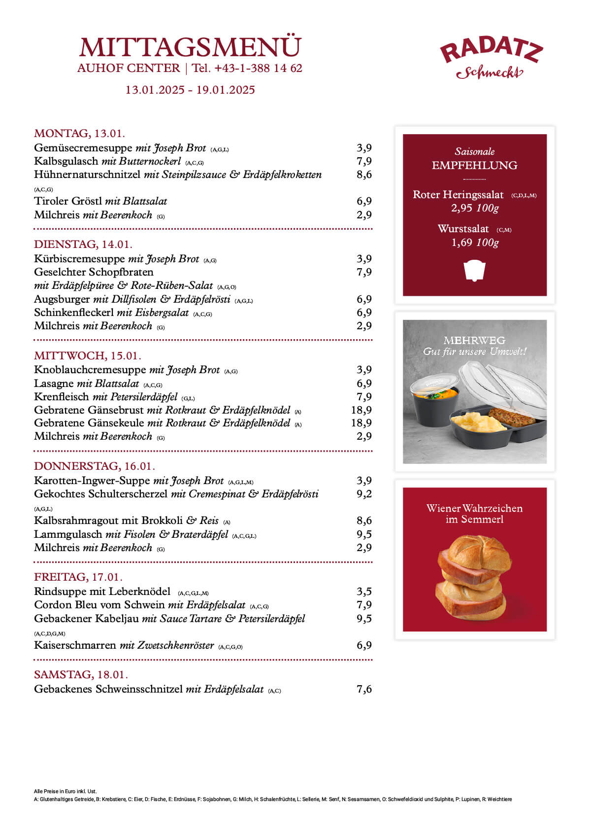 RADATZ: Aktuelle Wochenmenukarte – Auhof Center